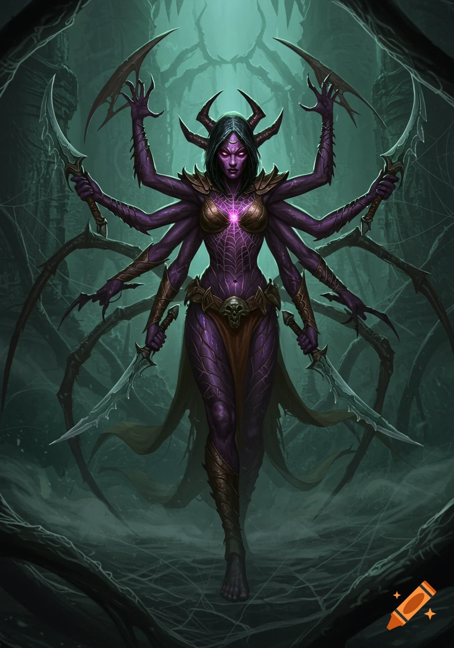 A mythological spider-woman (Arachne) with a human torso and spider ...