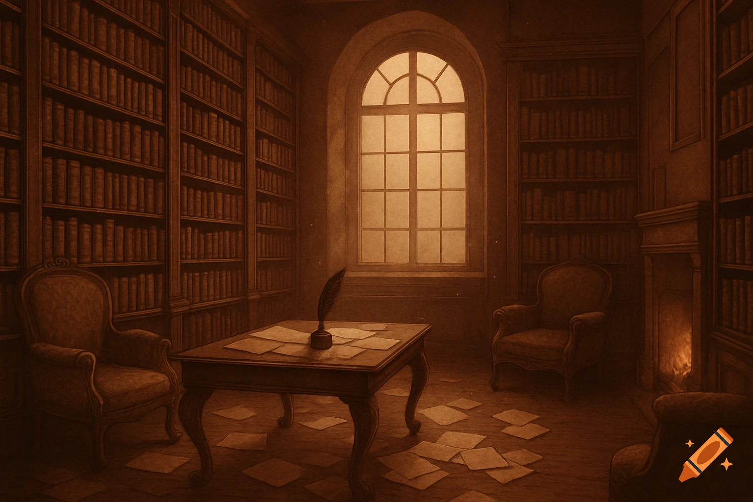 Warm winter sunlight illuminates a rustic wooden table with a ...