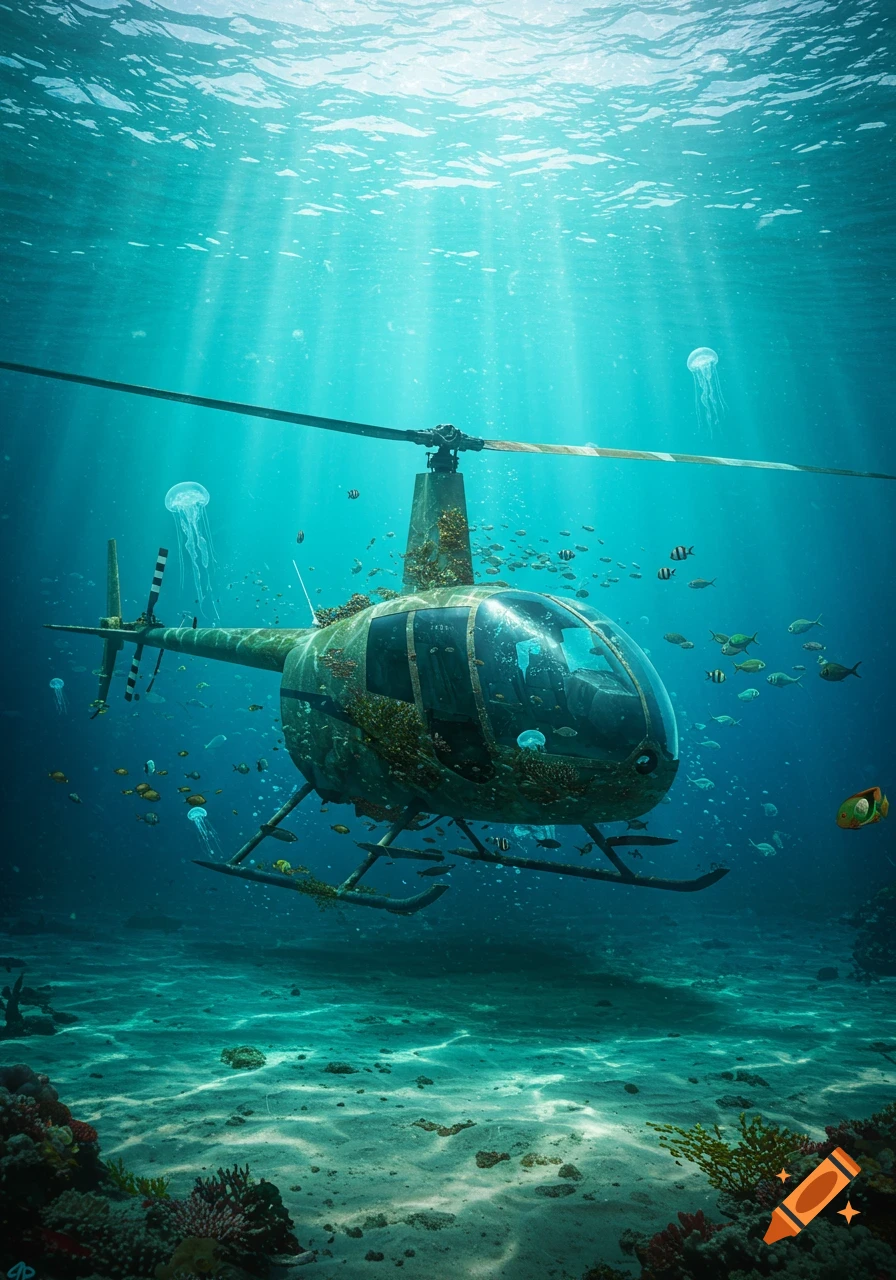 A military helicopter and a bald eagle fly above a pile of glistening ...