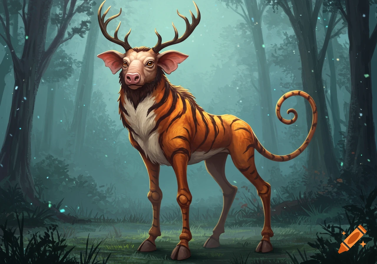 A fantastical hybrid creature, part horse and part orangutan, stands in ...