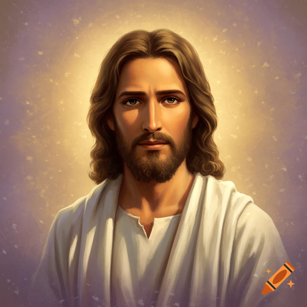 Ultra-realistic portrait of Jesus Christ with long brown hair, a beard ...