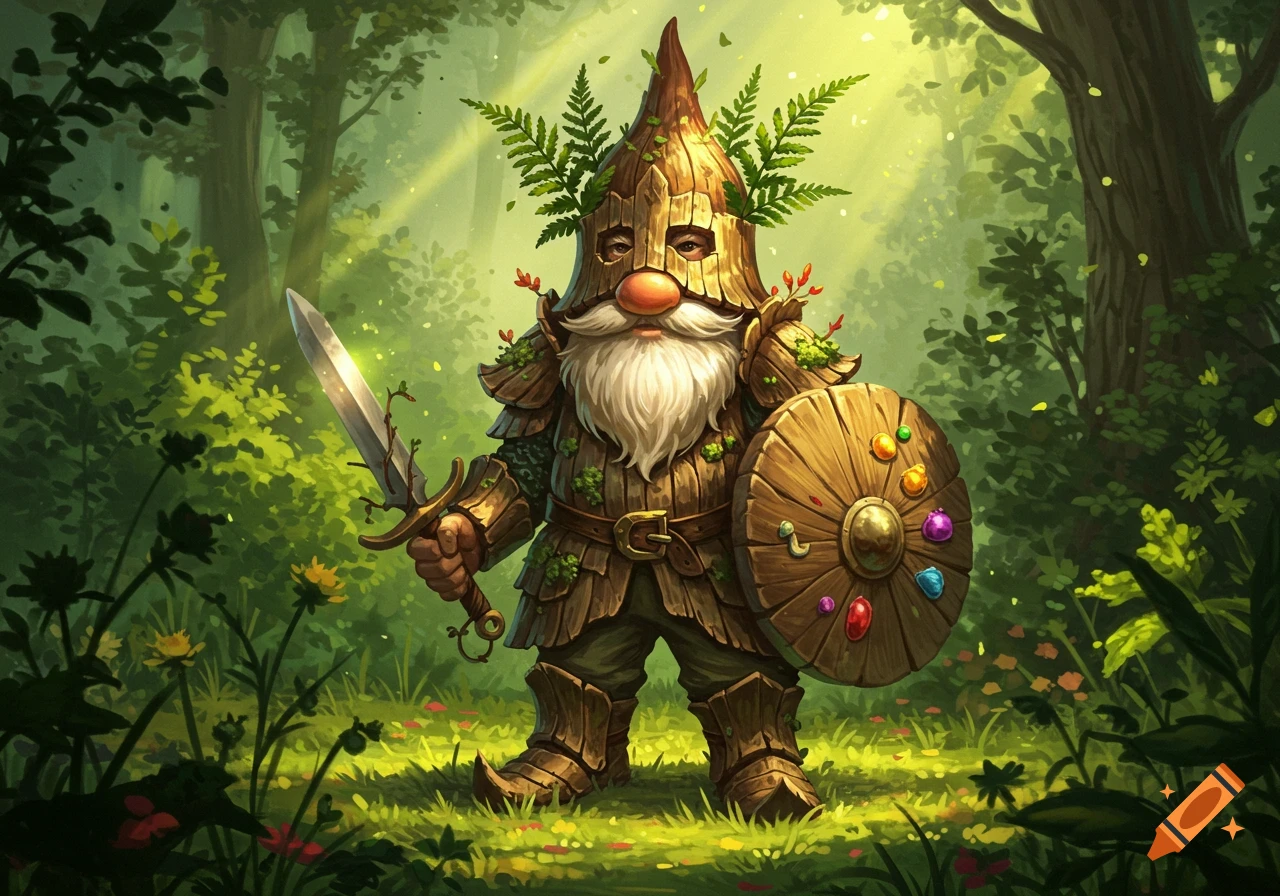 A bespectacled gnome biologist with a magnifying glass stands beside a ...