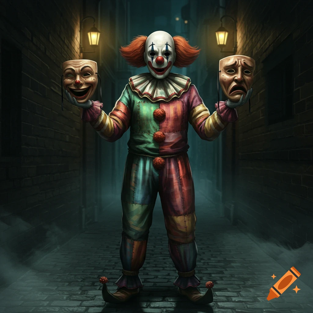 A stylized illustration of Pennywise with blue hair, a nose piercing ...