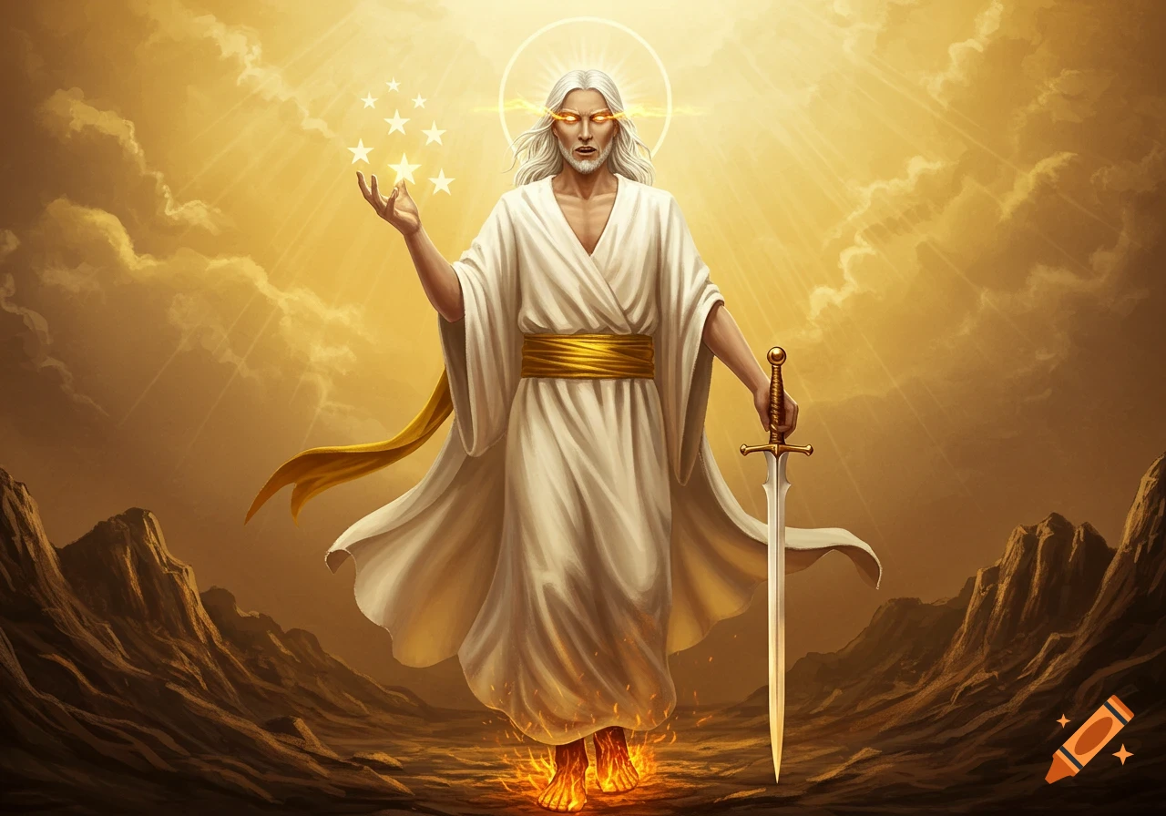 God the Father with a long white beard sits on a golden throne amidst ...