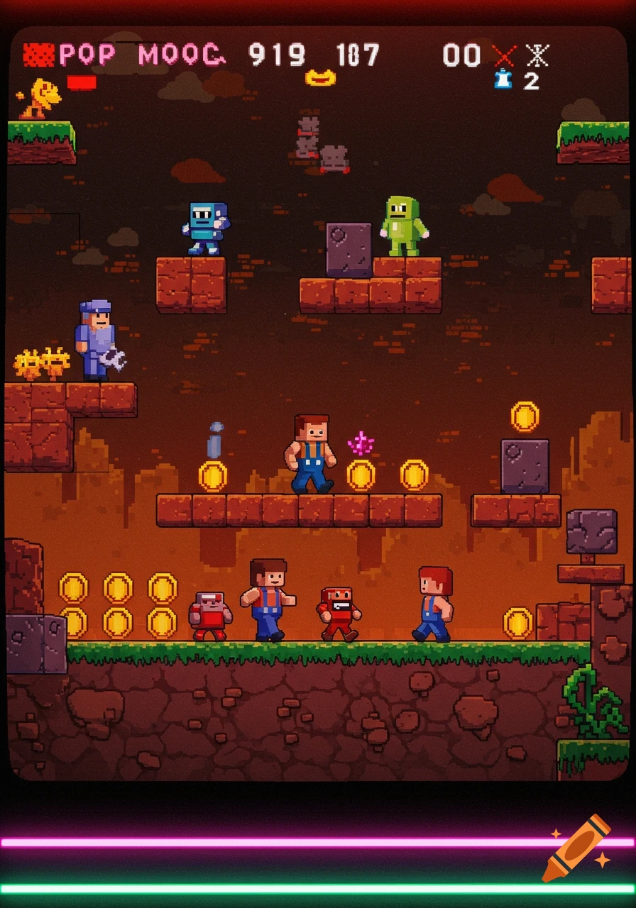 Pixel art scene featuring two yellow birds flying between green pipes ...