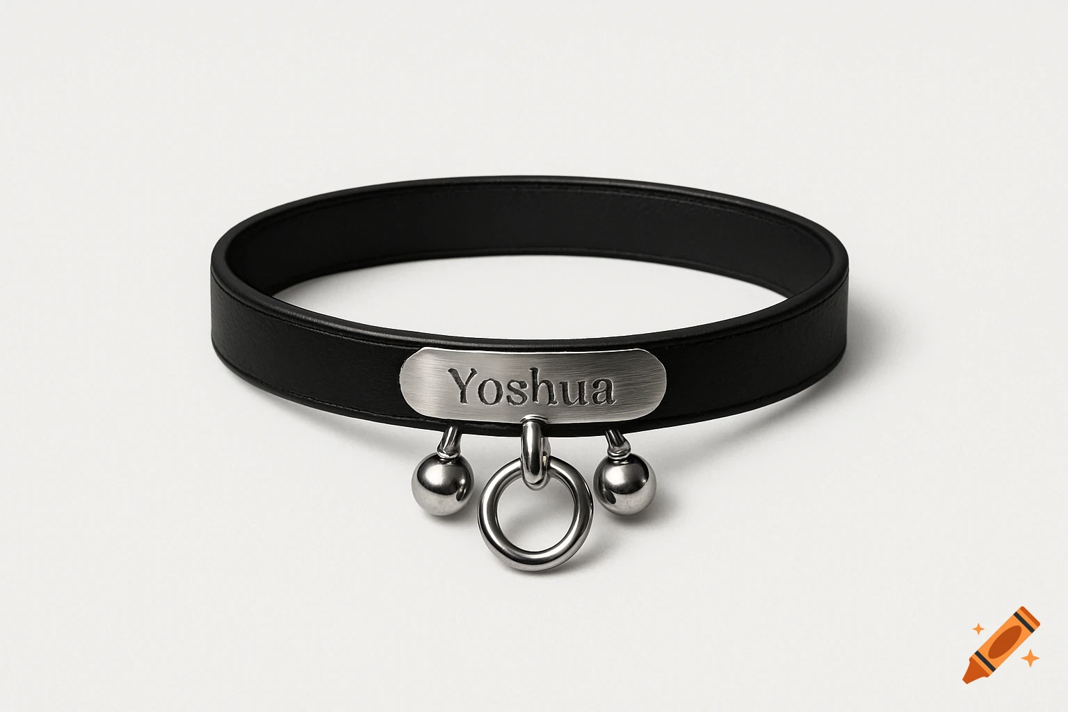 Ornate metallic collar with a tag showing number 44, resting on blue ...