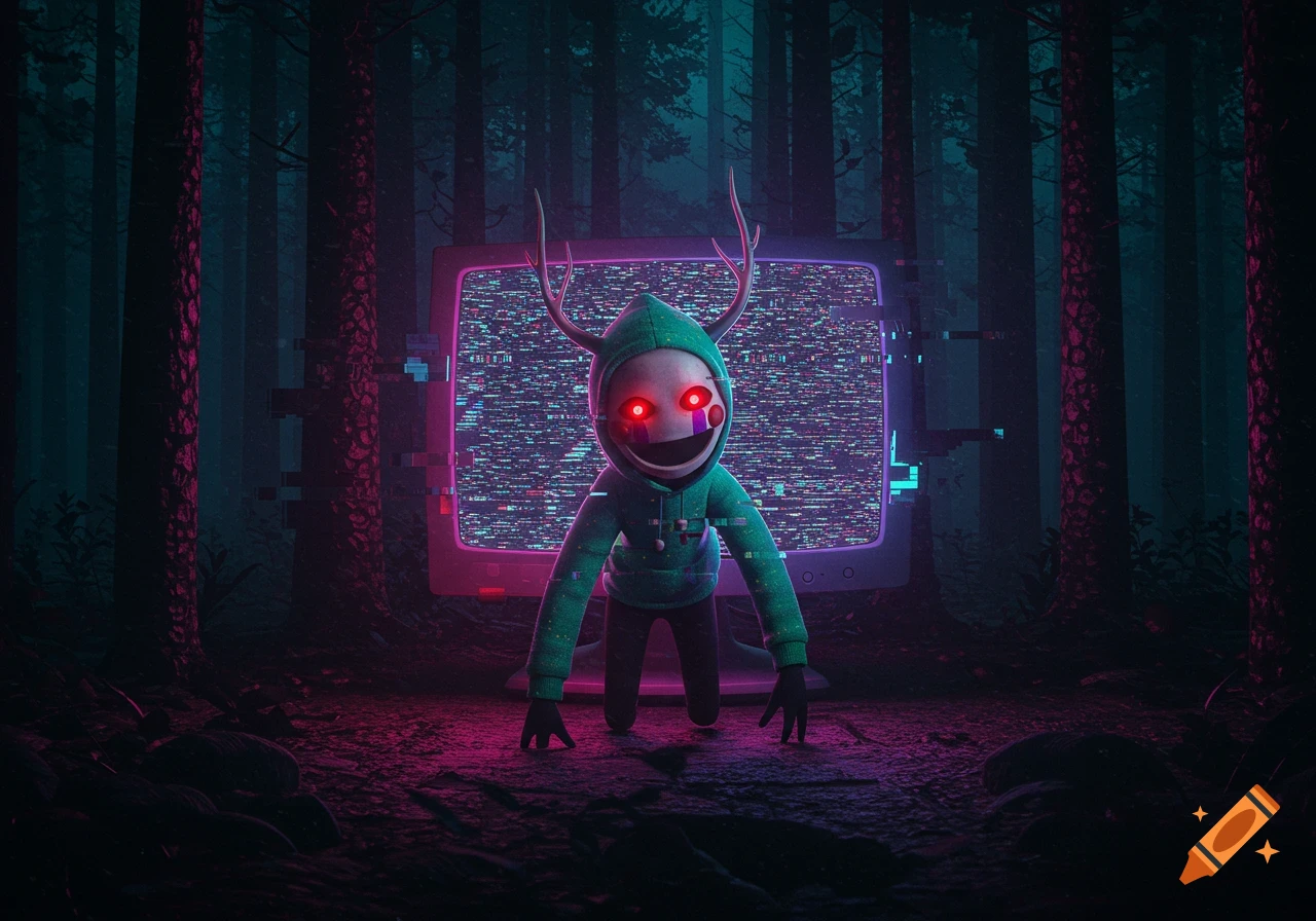 A tall, pale Slenderman creature with tentacles chases two screaming ...