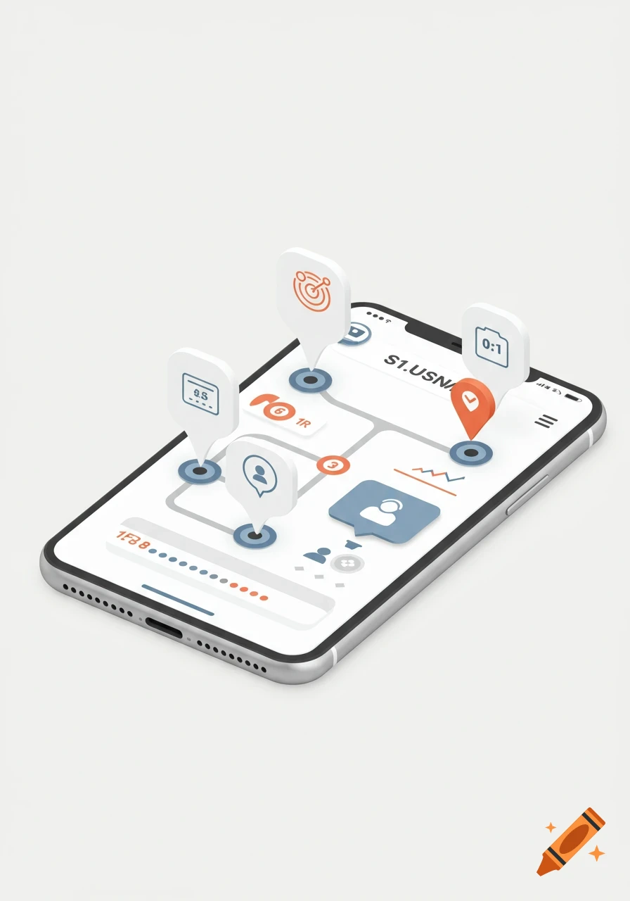 Isometric view of a smartphone displaying a minimalistic goal-tracking ...