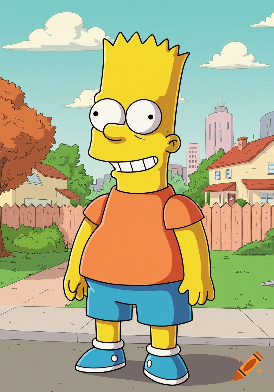 A full body cartoon illustration of Bart Simpson standing on a sidewalk ...