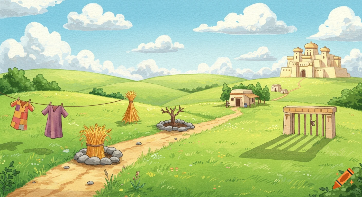 Ancient Bethlehem landscape during Jesus' birth with modest stone ...