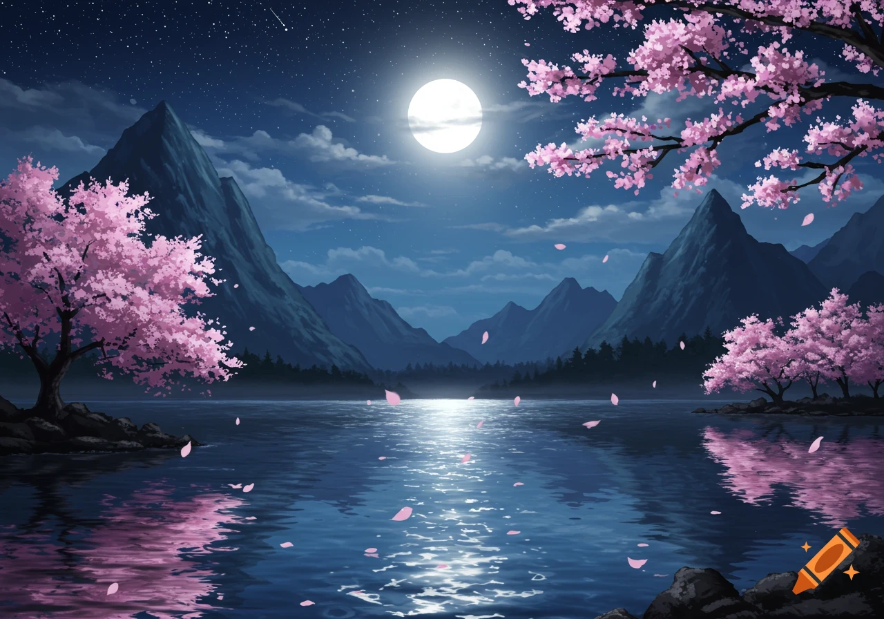 An idyllic animated scene of a steaming Japanese onsen surrounded by ...