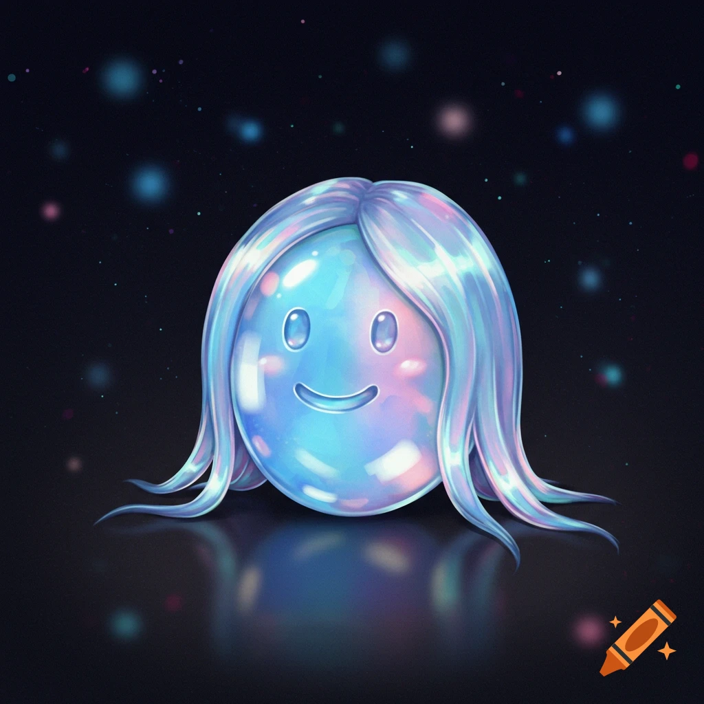 A vibrant, translucent blue gemstone character with a smiley face and ...