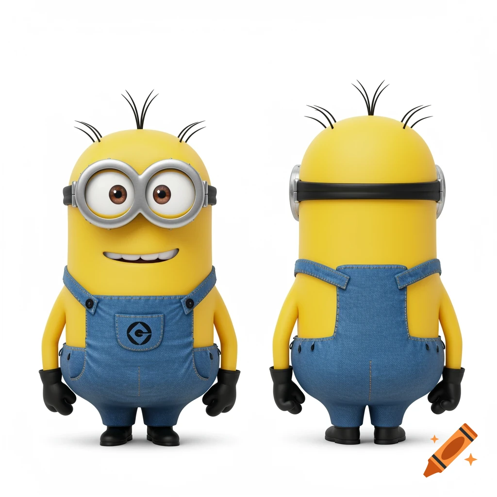 A 3D rendered Minion character shown from the front and back on a white ...