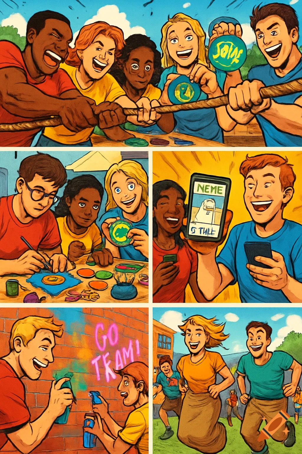 Cartoon boy in a park reports a 'mean comment' on a social media app ...