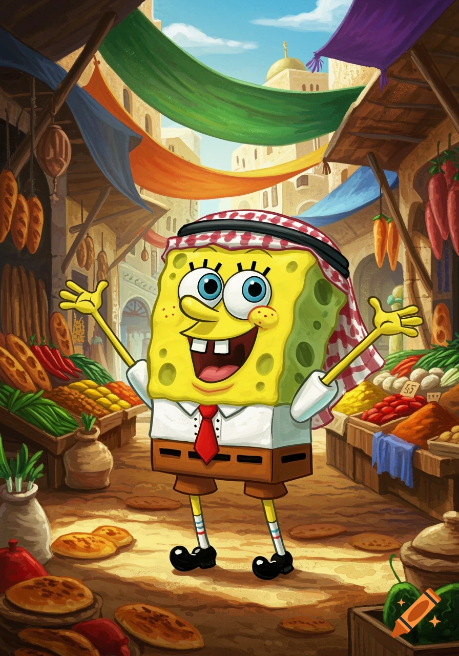 Photorealistic 3D render of a rugged, dirty SpongeBob SquarePants with ...