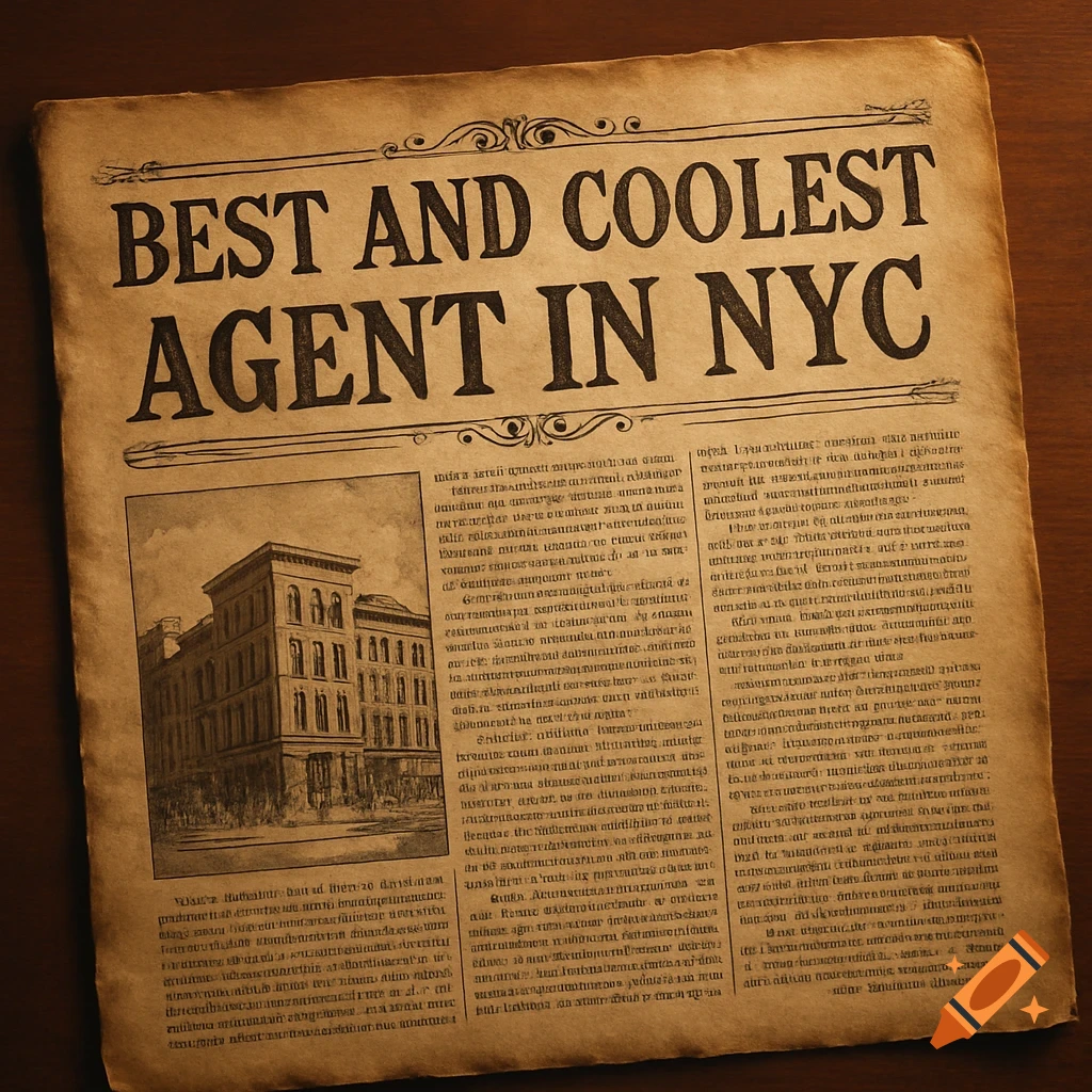A vintage newspaper with the headline 'BEST AND COOLEST AGENT IN NYC ...