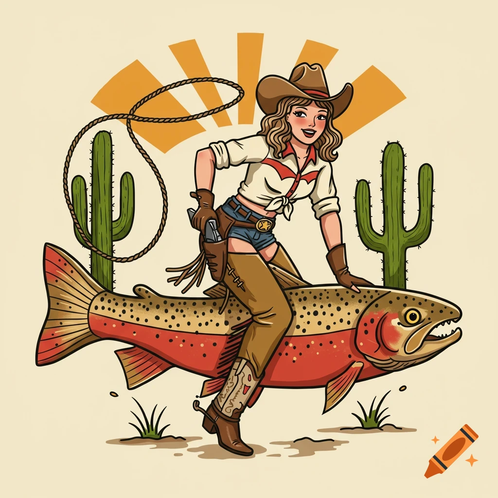 Barefoot fishing logo with foot, fish, and hook on Craiyon