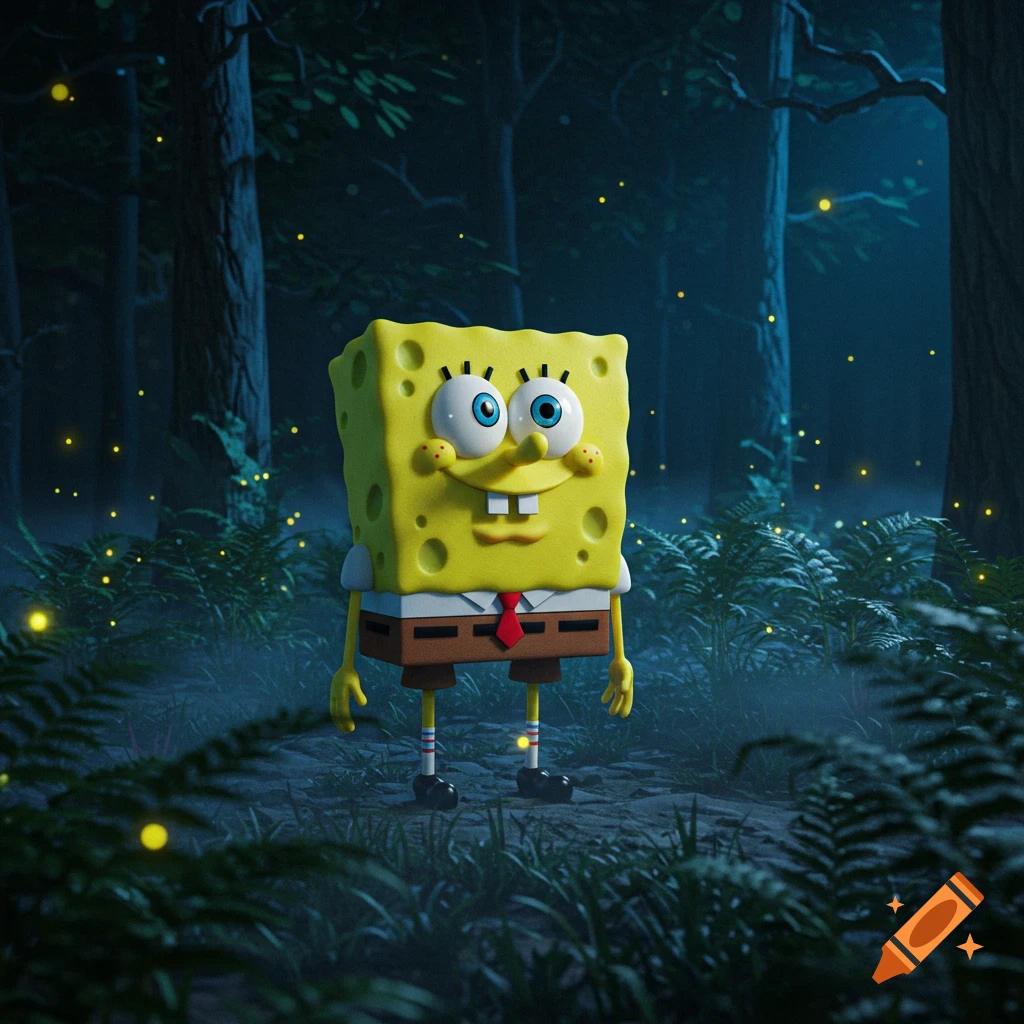 Photorealistic 3D render of a rugged, dirty SpongeBob SquarePants with ...