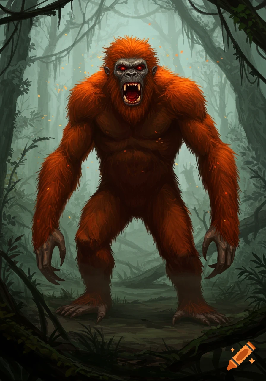 A powerful, roaring gorilla with an explosion glowing from its fist ...