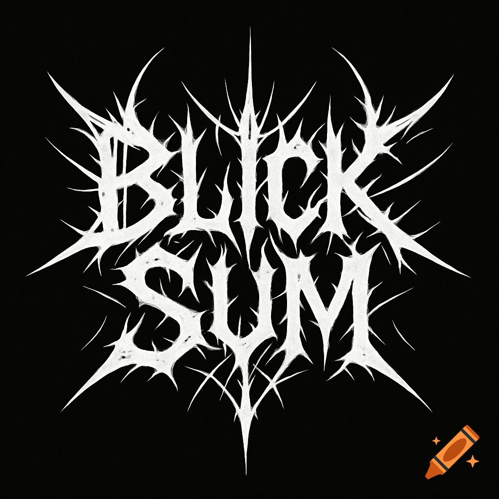 A white, spiky "Blick Sum" logo in a brutal death metal style on a ...