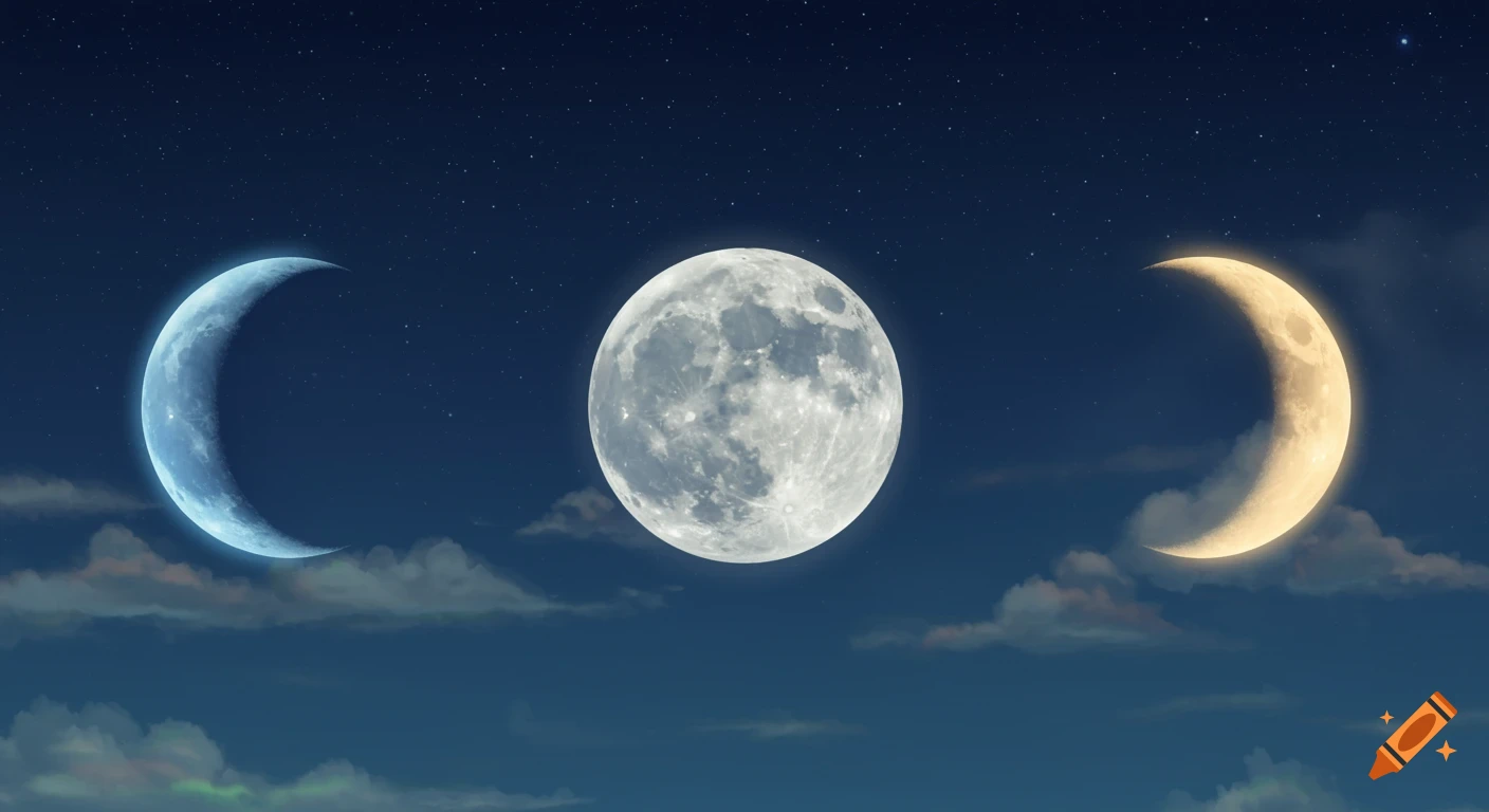 Multiple glowing moons fill a starry night sky above clouds and a ...