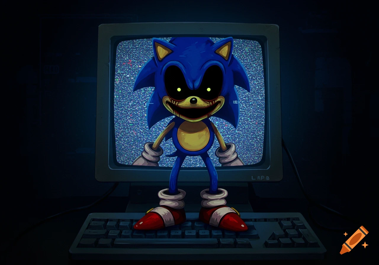 A low-quality photo of a sketch of Sonic The Hedgehog in a running pose ...