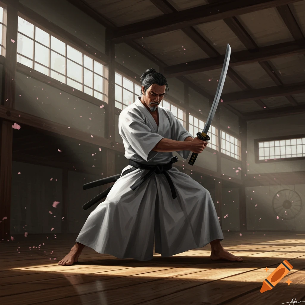 Stylized illustration of a samurai resembling Samurai Jack holding a ...