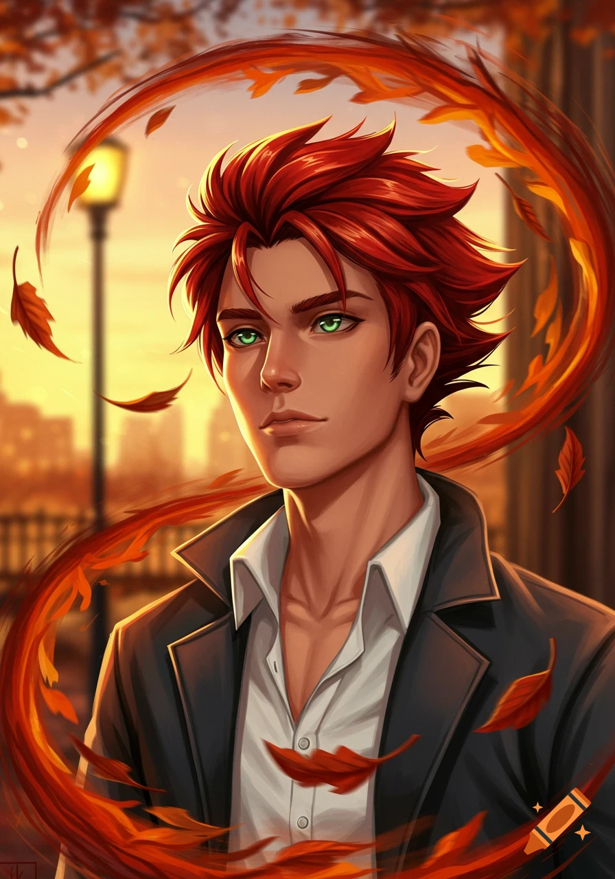 Digital painting of young man with spiky silver hair and confident ...