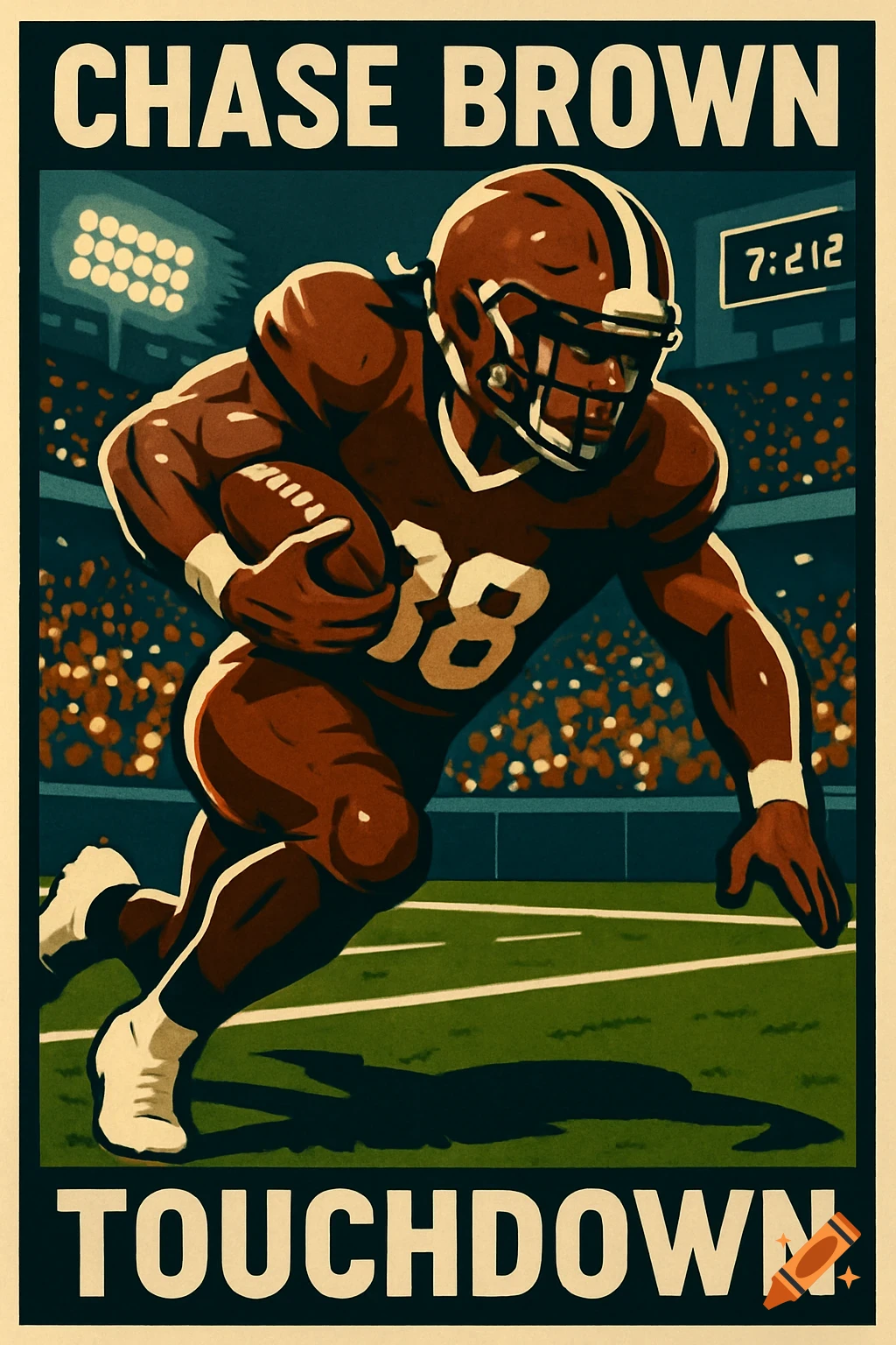 Stylized poster of an American football player, number 38, running with ...
