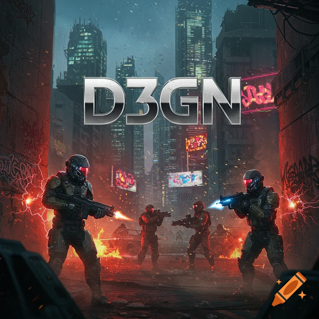 Four soldiers in tactical gear engage in urban combat on a dark, rainy ...