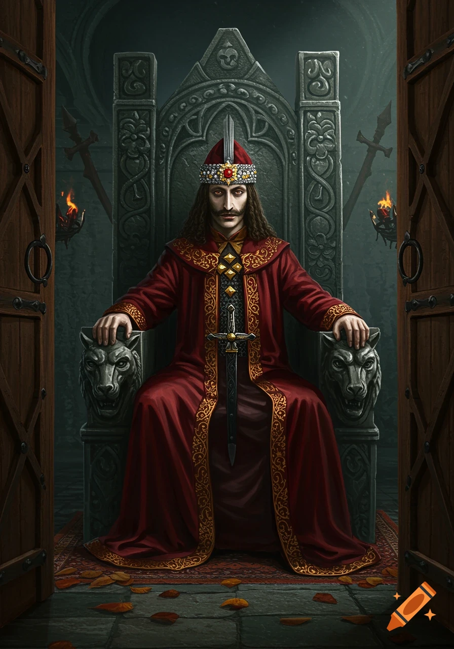 A two-faced Krampus, half friendly, half menacing, depicted in an ...