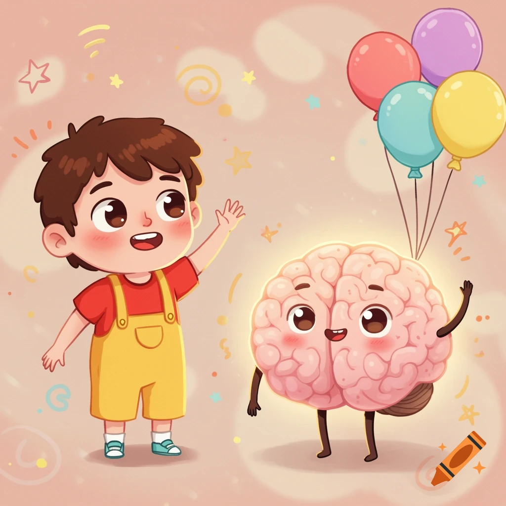 A cartoon boy happily eating chicken nuggets from a blue bowl on a red ...