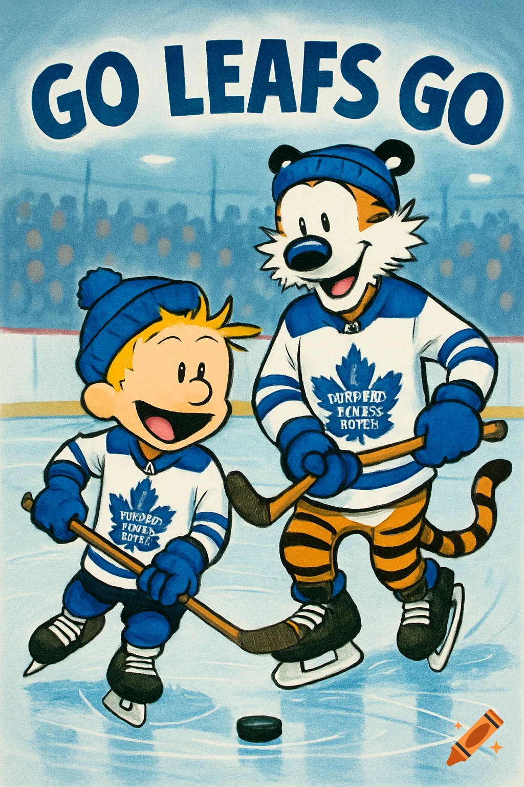Cartoon illustration of Calvin and Hobbes playing hockey in Toronto ...
