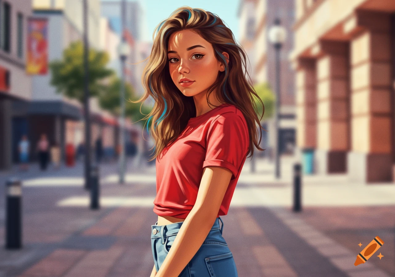 A digital art portrait of a person with short brown hair and hot pink ...