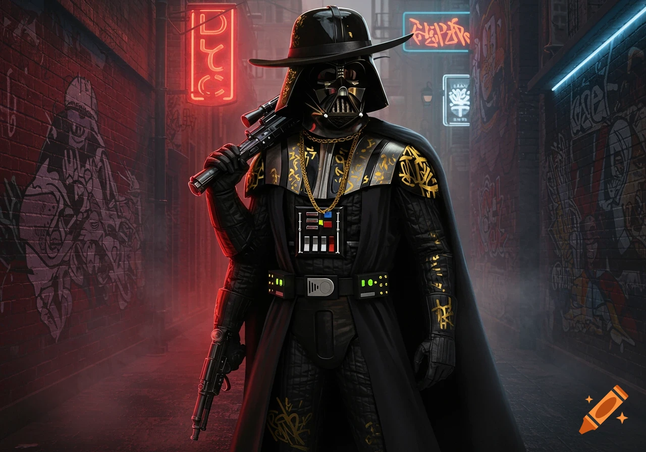 Star Wars characters including a Jedi, Darth Vader, Stormtroopers, and ...