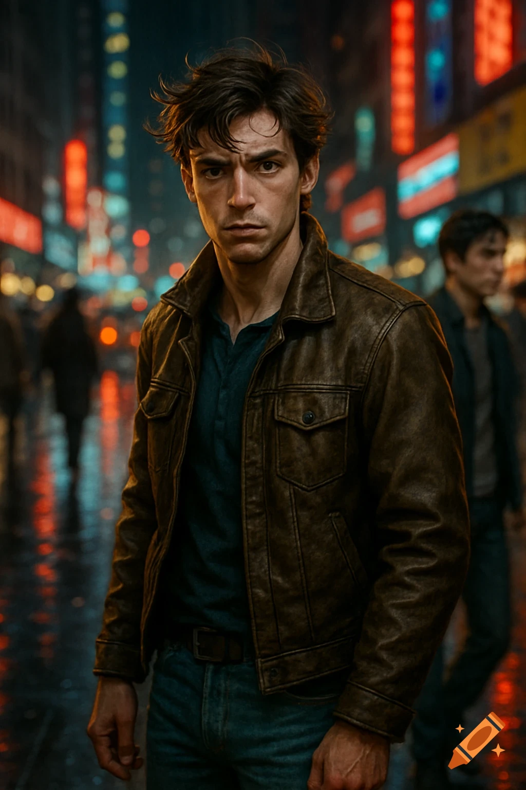 A man with a grim expression looks over his shoulder, wearing a 'WCKD' shirt, in a dark, maze ...