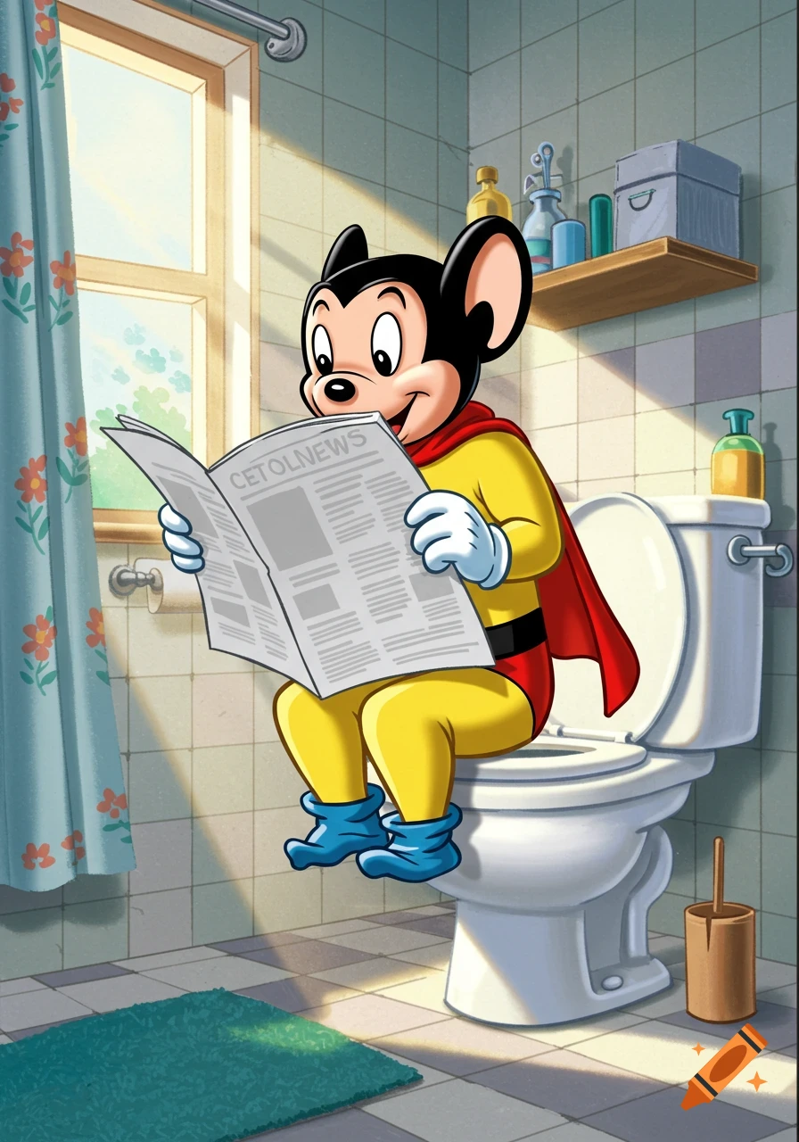 A cartoon mouse character wearing a superhero costume and a red cape ...