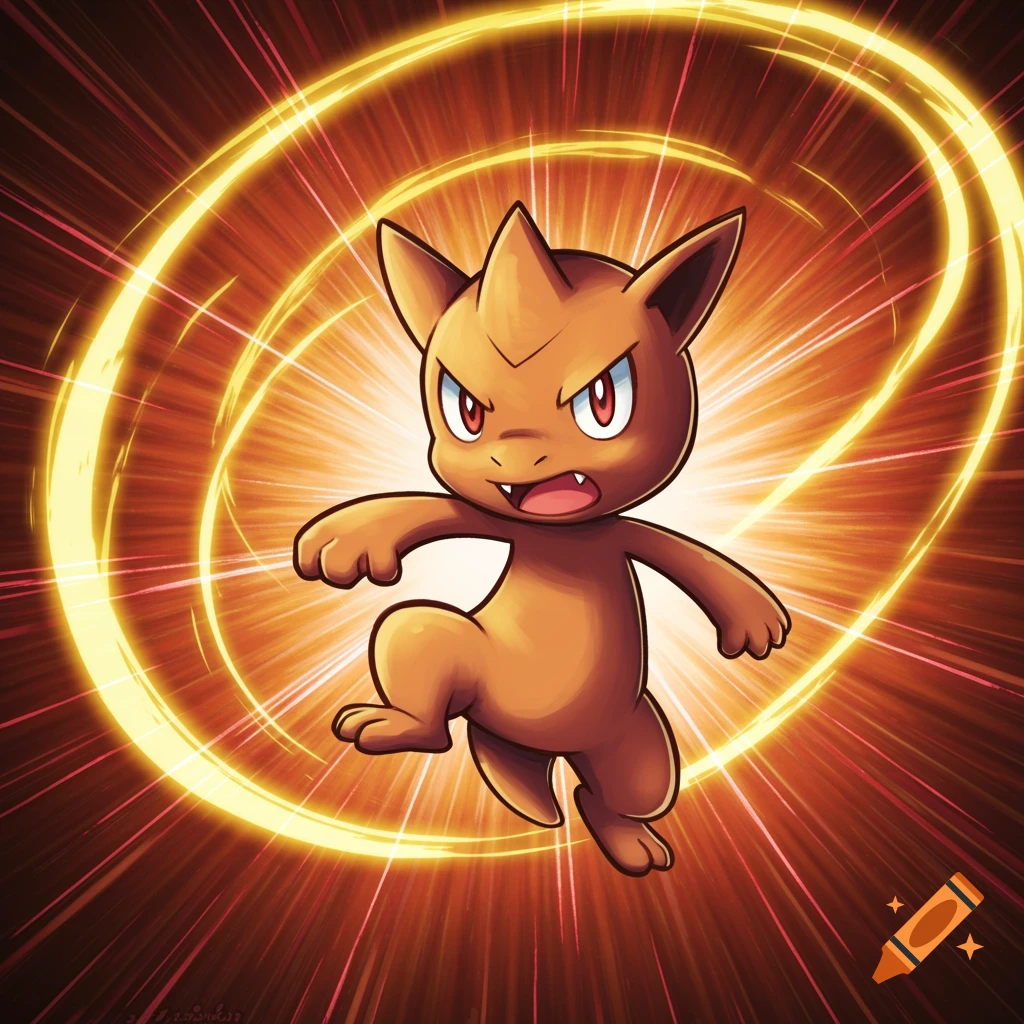 An angry brown Tyrogue Pokémon in an anime style stands in a fighting ...