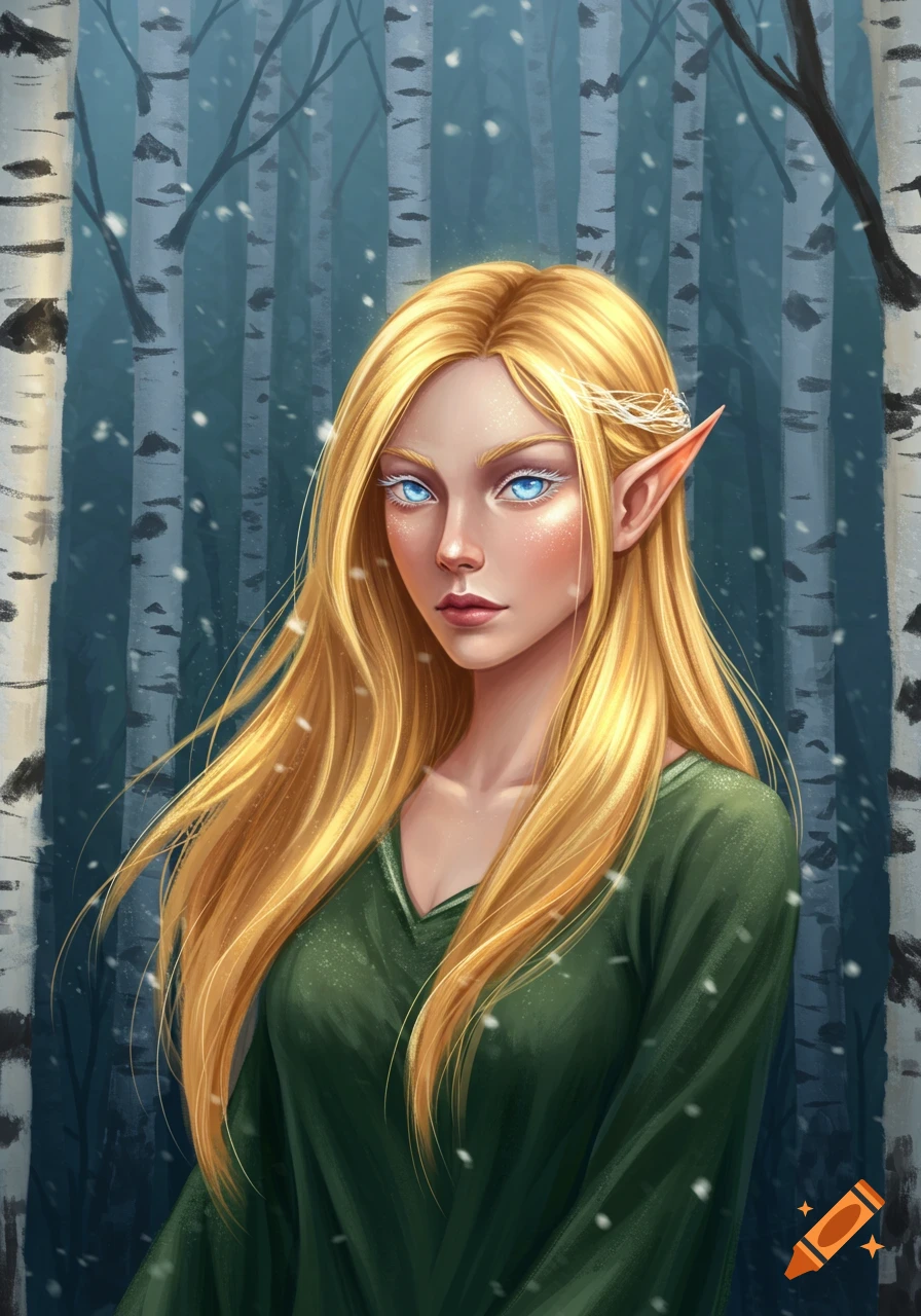 Portrait of an androgynous elf with long white hair, blue eyes ...