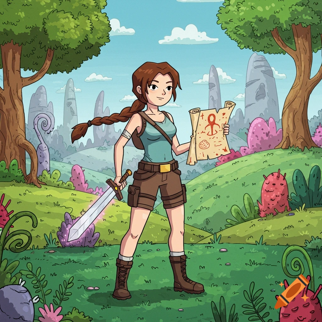 A female adventurer with red hair and a backpack runs through a green-lit stone dungeon ...