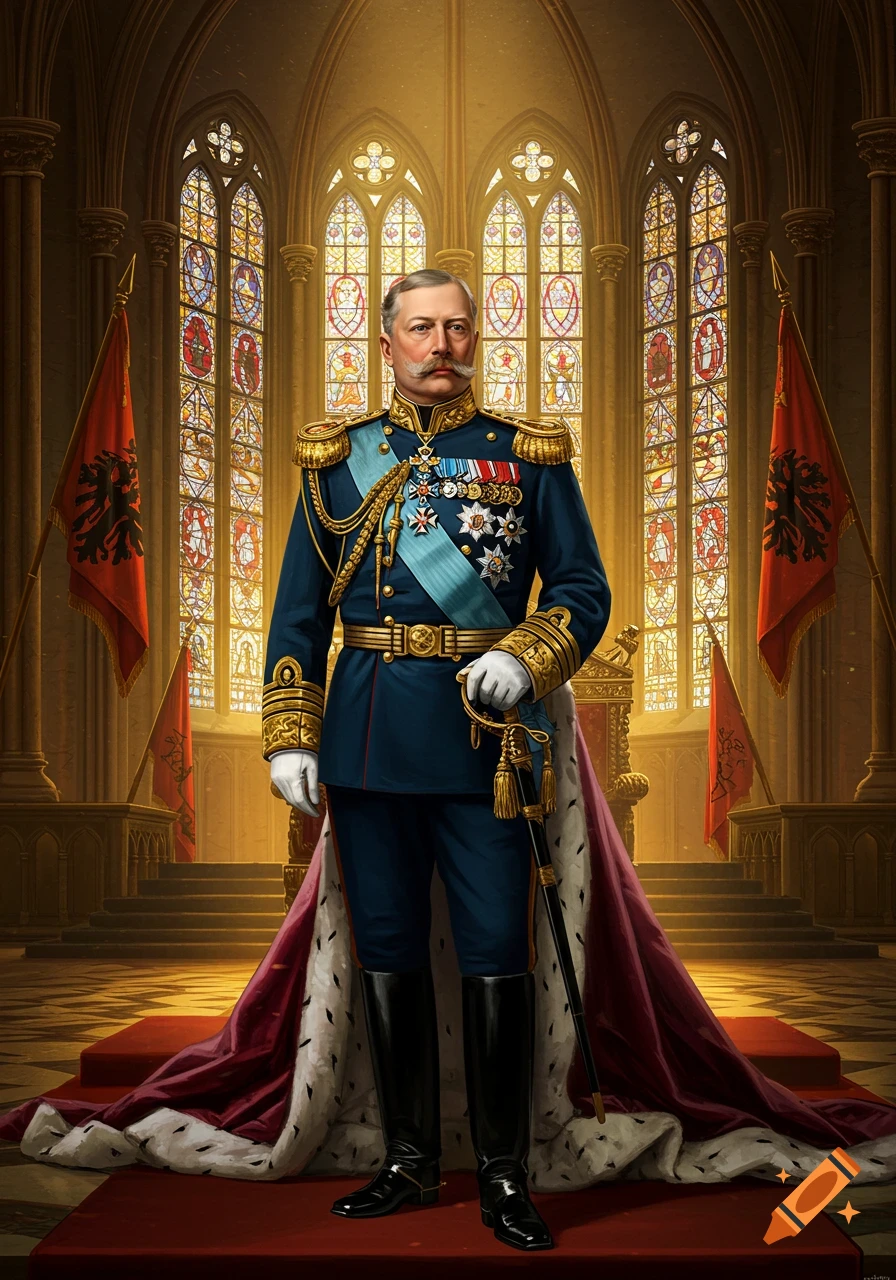 Photorealistic portrait of a man in a blue royal military uniform ...