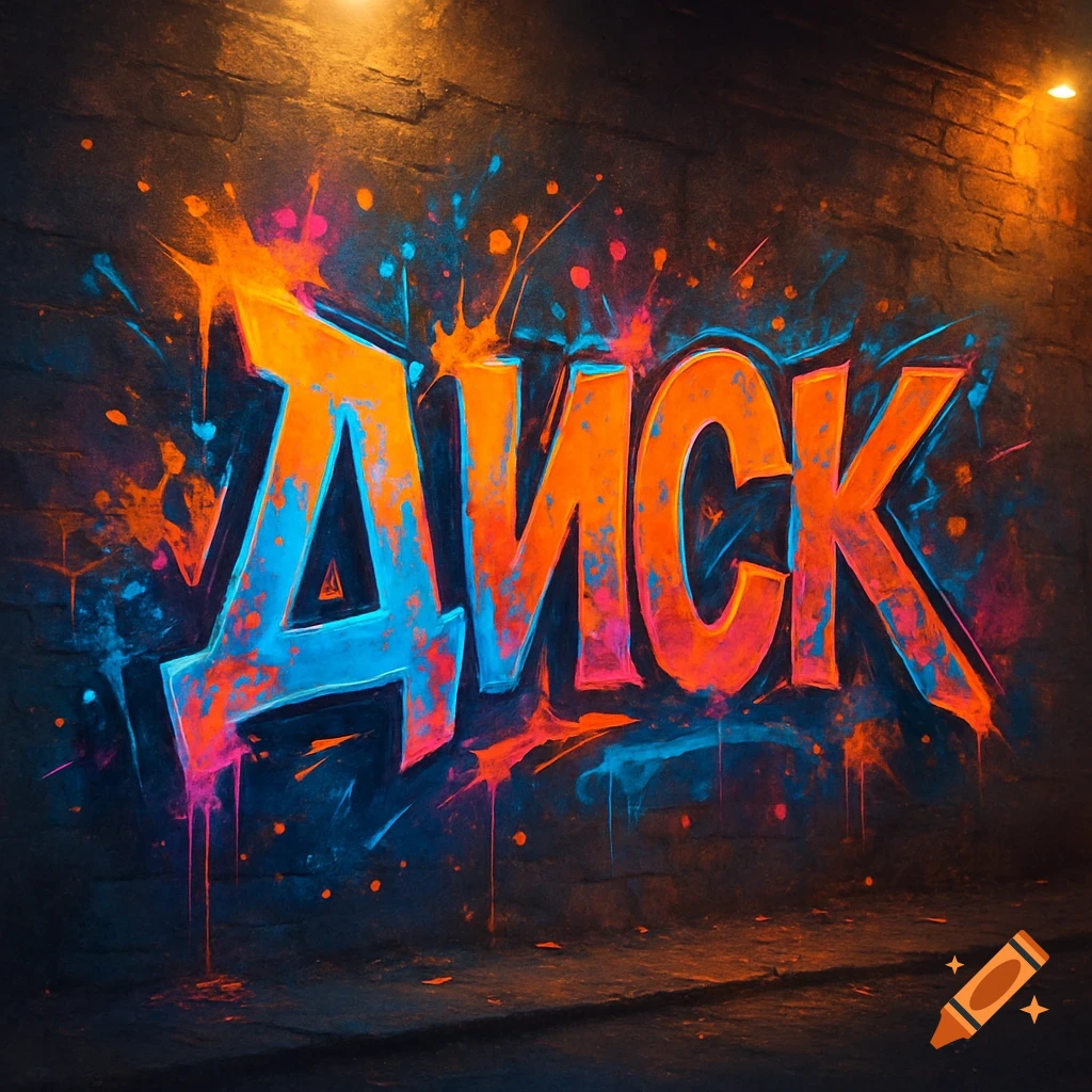 Graffiti word LEMON painted vertically in bright yellow, green, orange ...