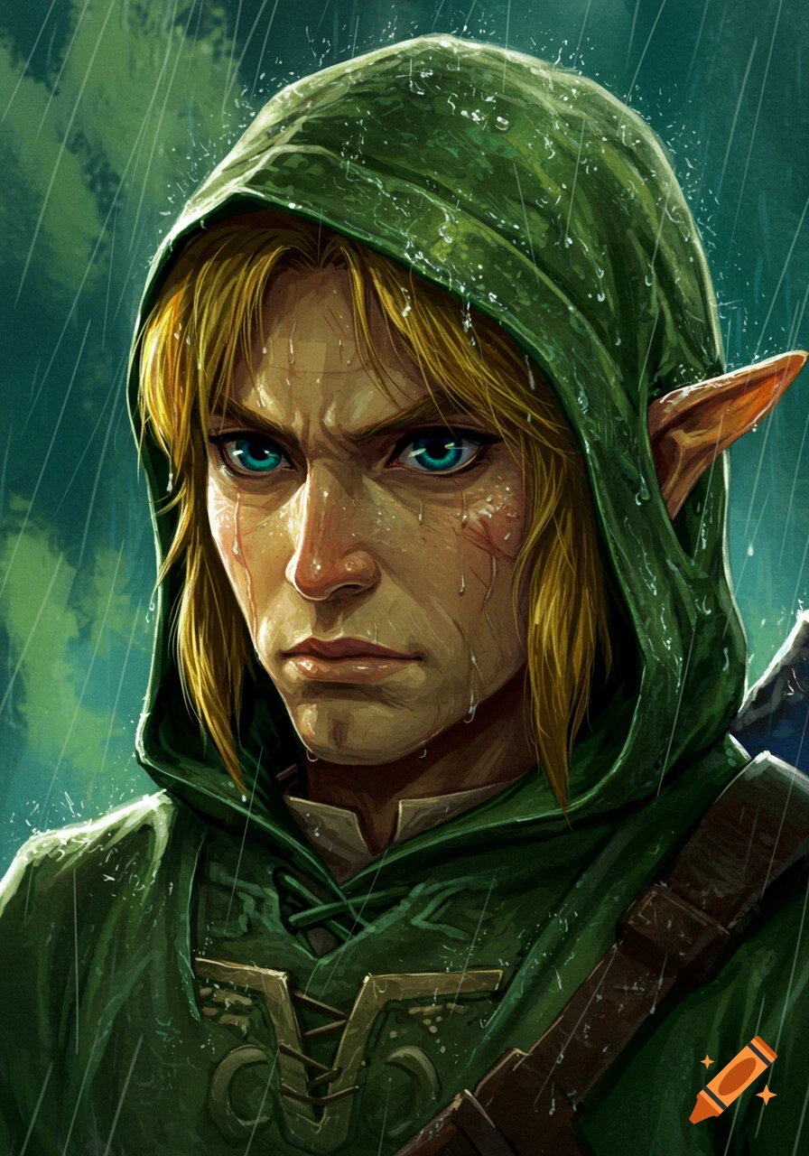 A close-up, painterly portrait of Link from The Legend of Zelda in a ...