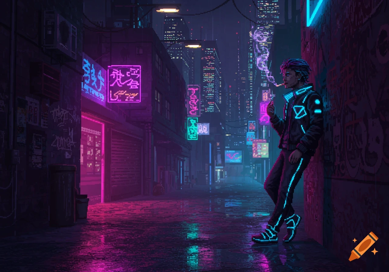 A vibrant cyberpunk-style video game scene features a large, floating ...