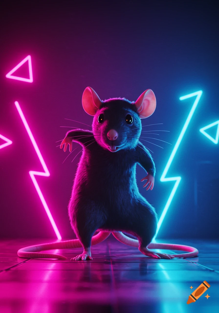 A photorealistic anthropomorphic rat in a black leather jacket stands ...