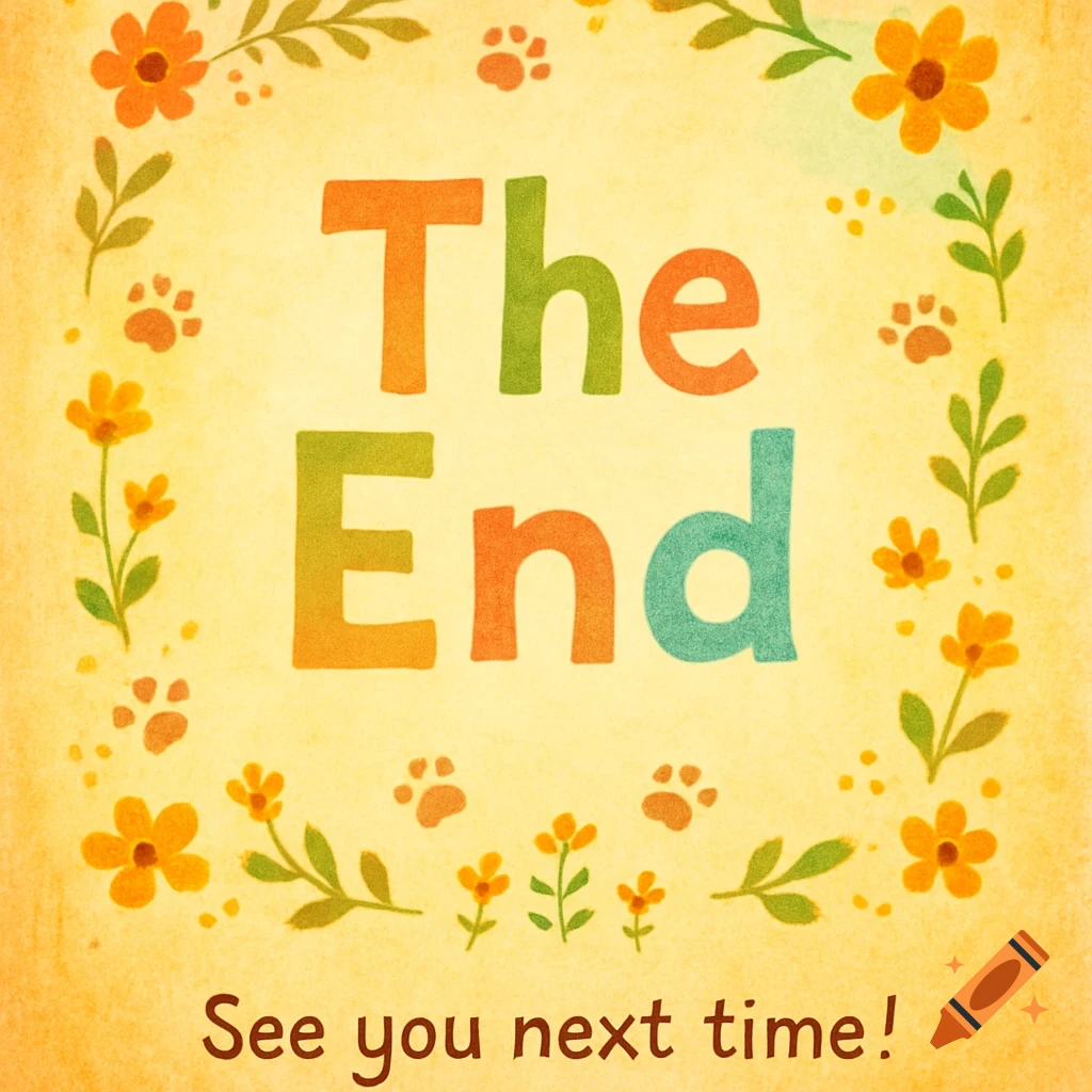 A cozy children's book ending page illustration with 'The End' in ...