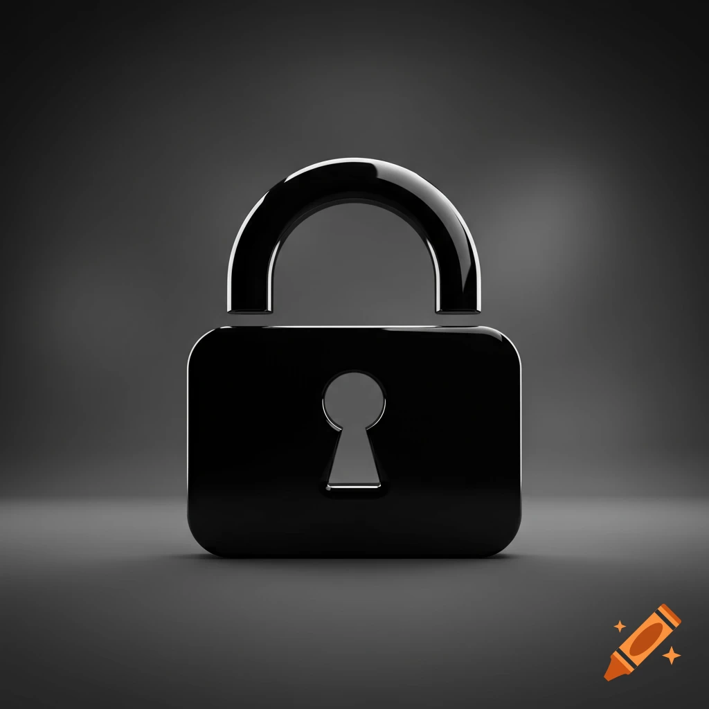 A shiny black padlock icon with a keyhole, centered on a dark grey ...