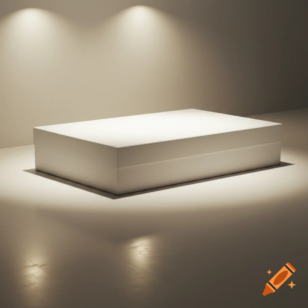 A minimalist studio shot of a white rectangular box under two ...