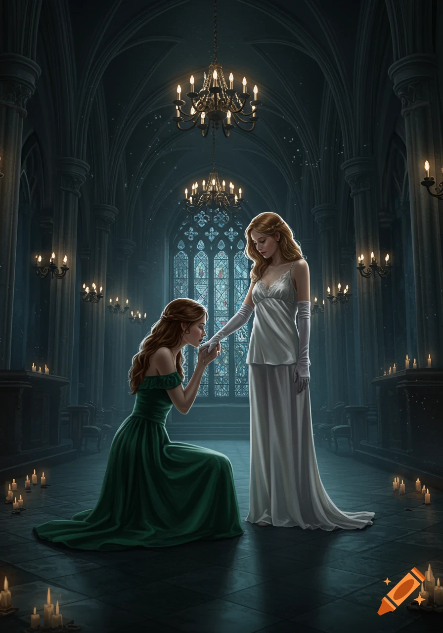 An illustrated fantasy scene of a mermaid and a vampire kissing under a ...