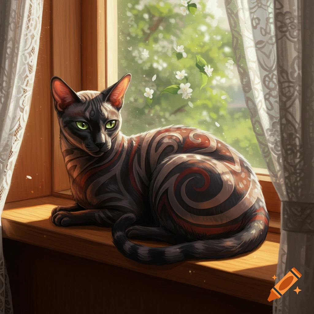 A photorealistic tabby cat sniffs a steaming coffee cup with latte art ...